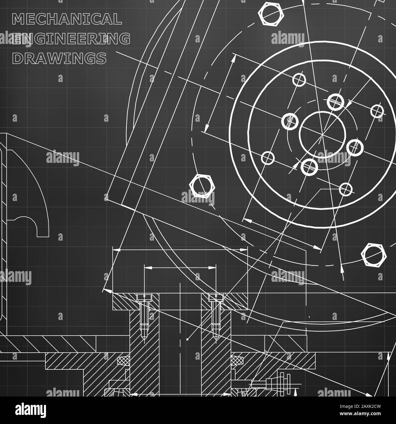 Mechanics. Technical design. Engineering. Black background. Grid Stock ...