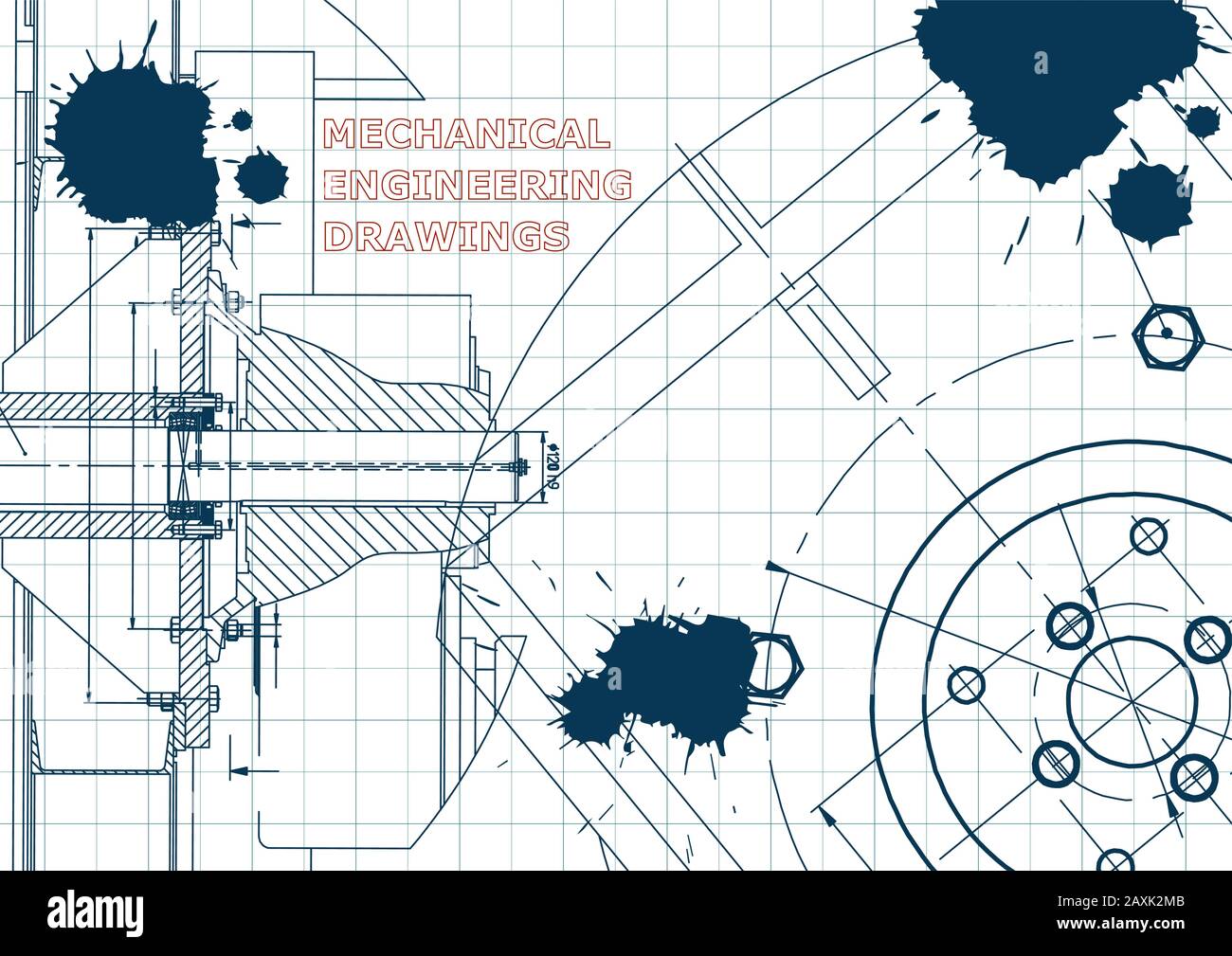 Technical illustration. Mechanical engineering. Draft. Ink. Blots Stock ...