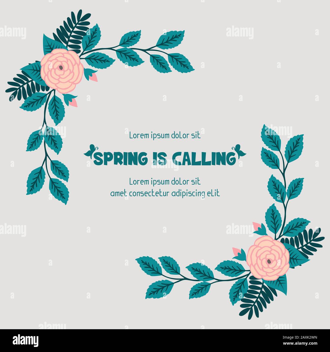 Elegant spring calling greeting card design, with leaf and floral frame ...