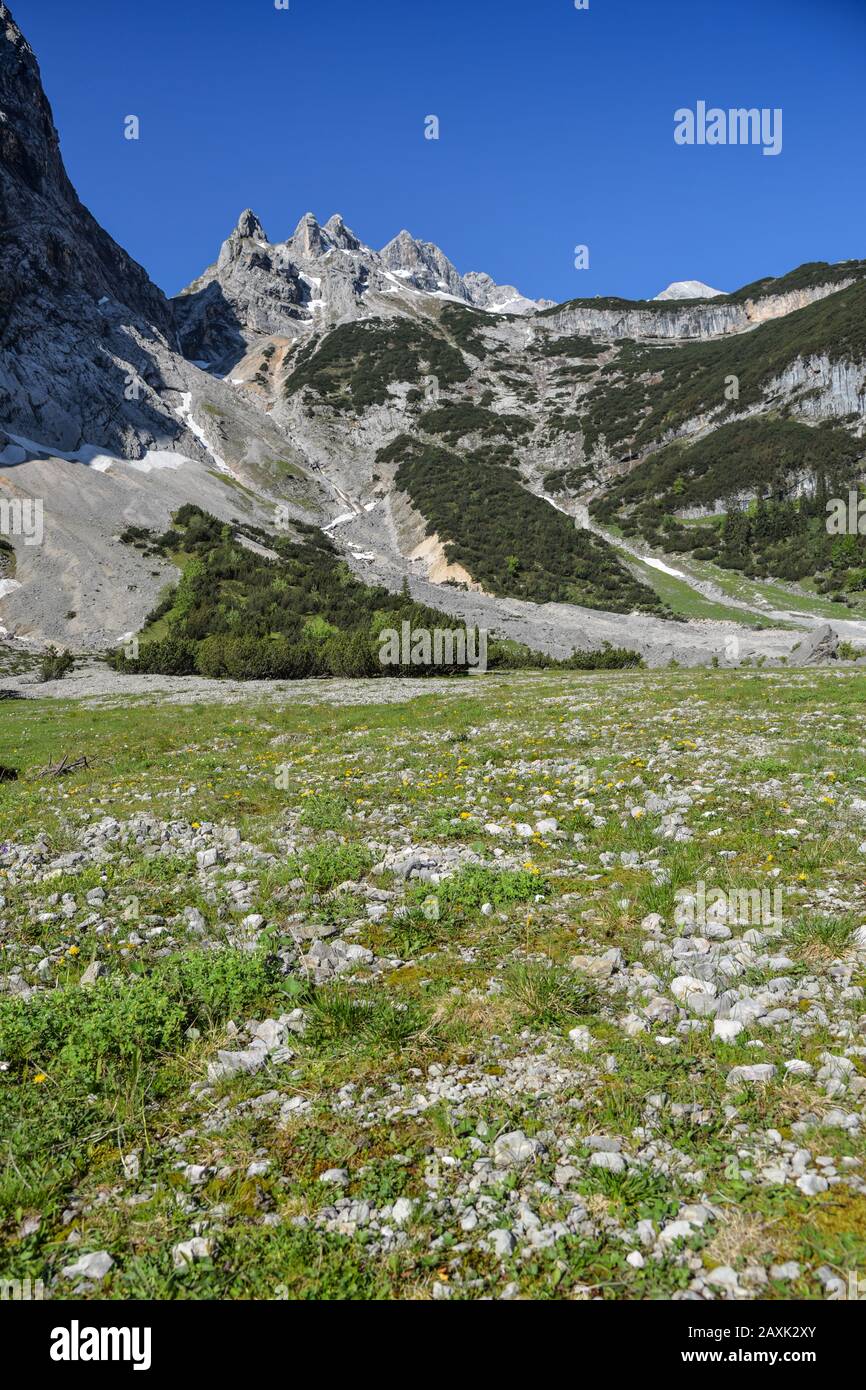 Hiking trail in the Alps with mountain panorama Stock Photo - Alamy