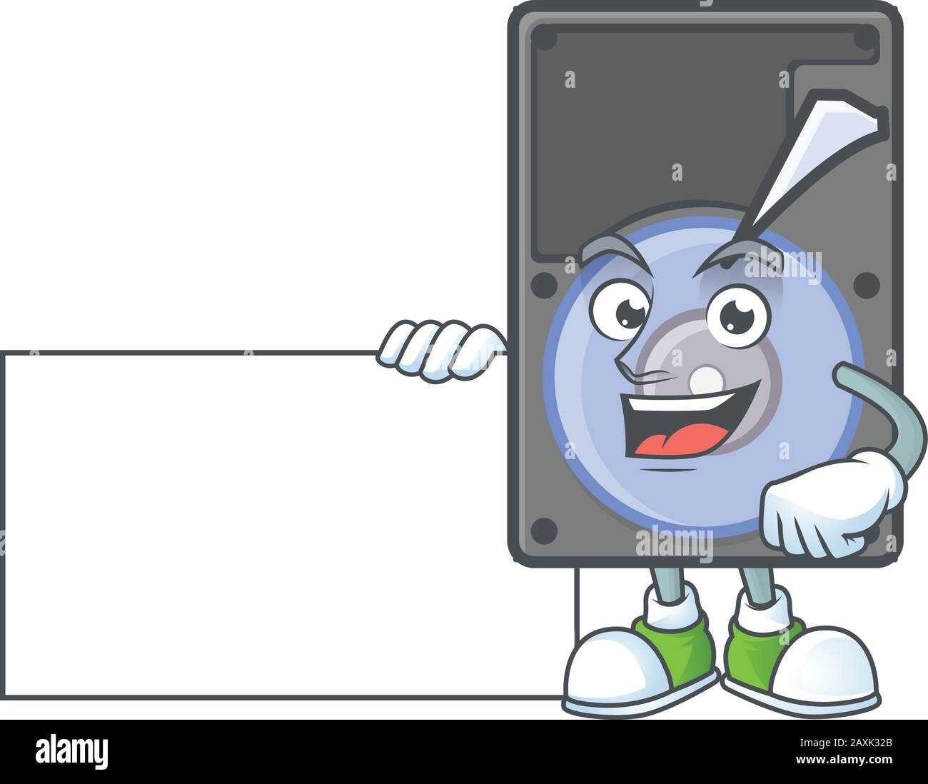 Cute funny hard disk cartoon character having a board Stock Vector ...