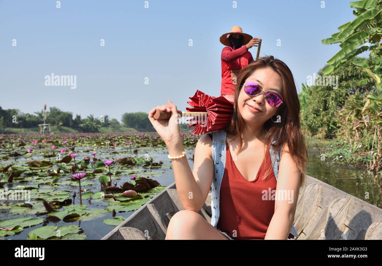 Woman travel at Red Lotus Floating Market Stock Photo - Alamy