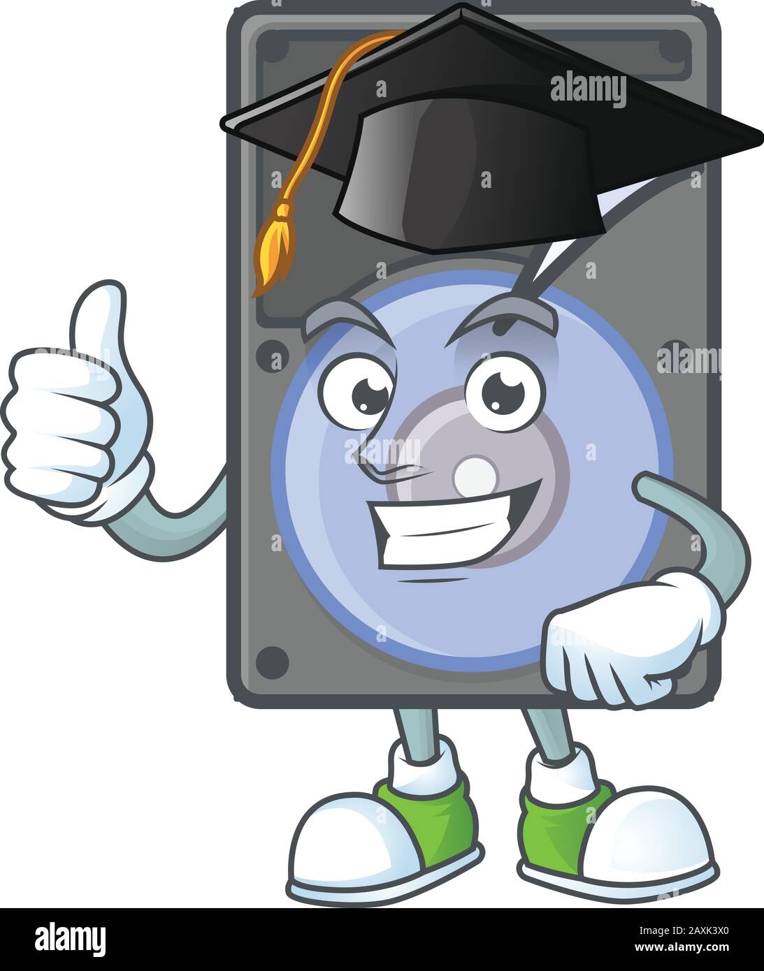 A happy character of hard disk in a black Graduation hat Stock Vector ...