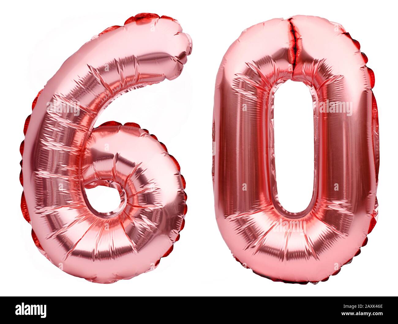 Number 60 sixty made of rose golden inflatable balloons isolated on ...