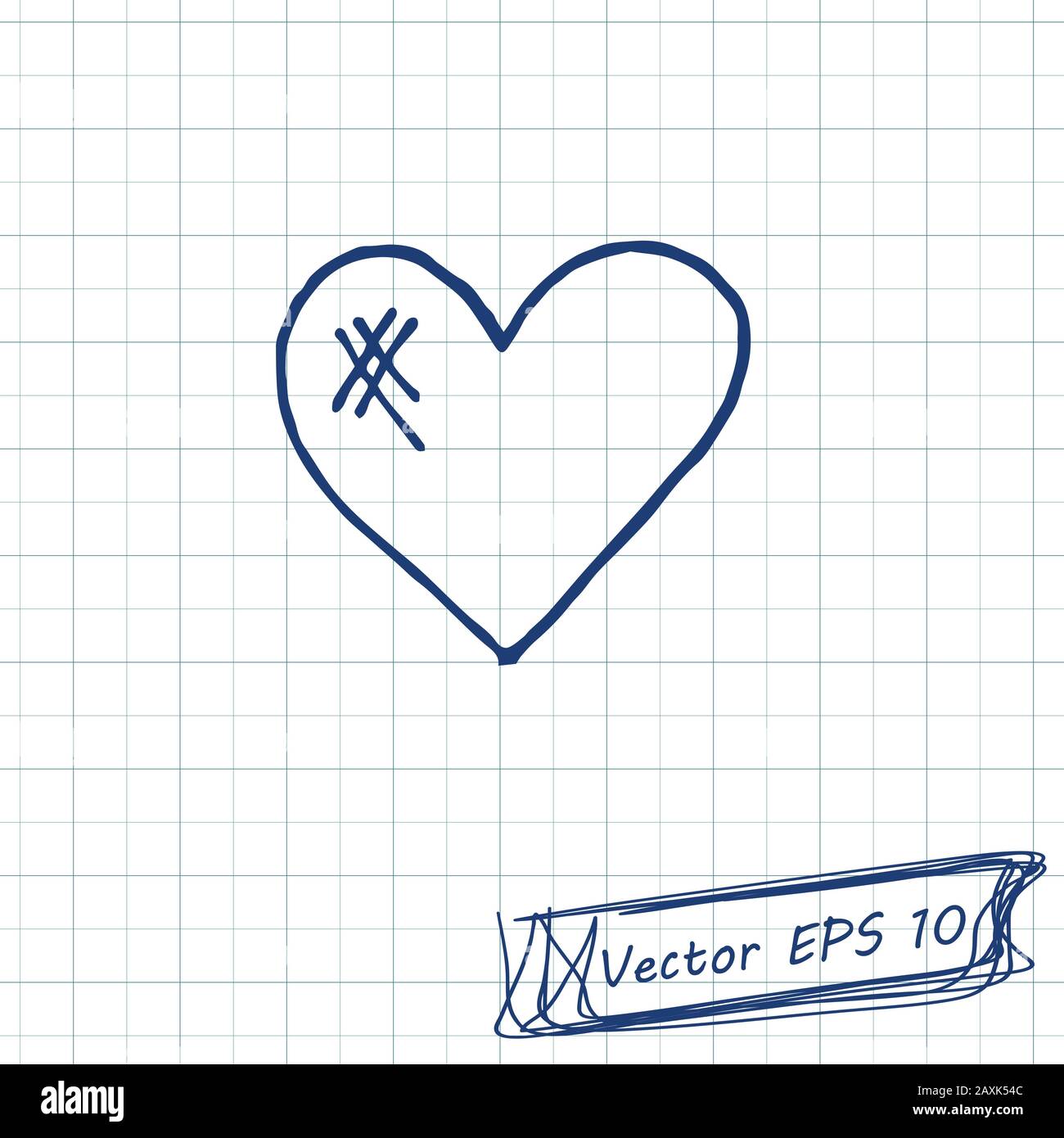 Style of children's drawing. Heart. Contour. Doodle drawing on a sheet ...