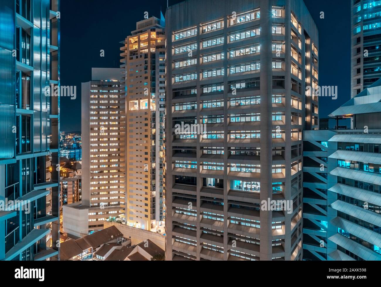 Australia, Brisbane, city view, skyscrapers, facades by night Stock ...