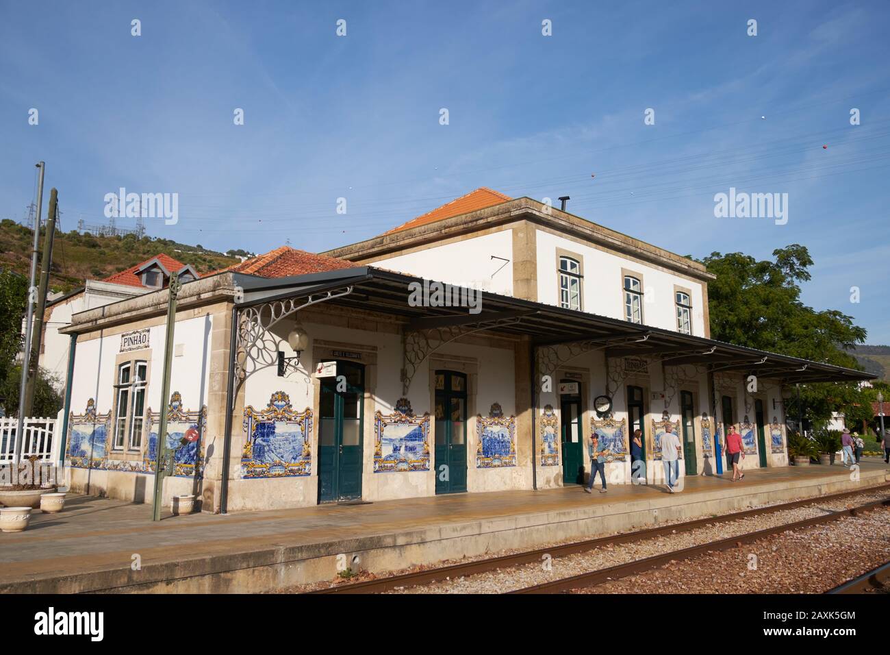 Pinhao railway station, Douro, Portugal. The building is decorated with ...