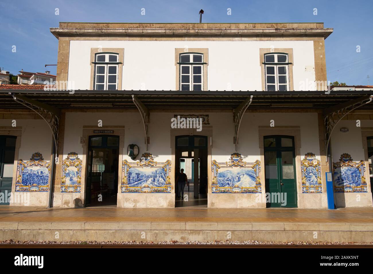 Pinhao railway station, Douro, Portugal. The building is decorated with ...