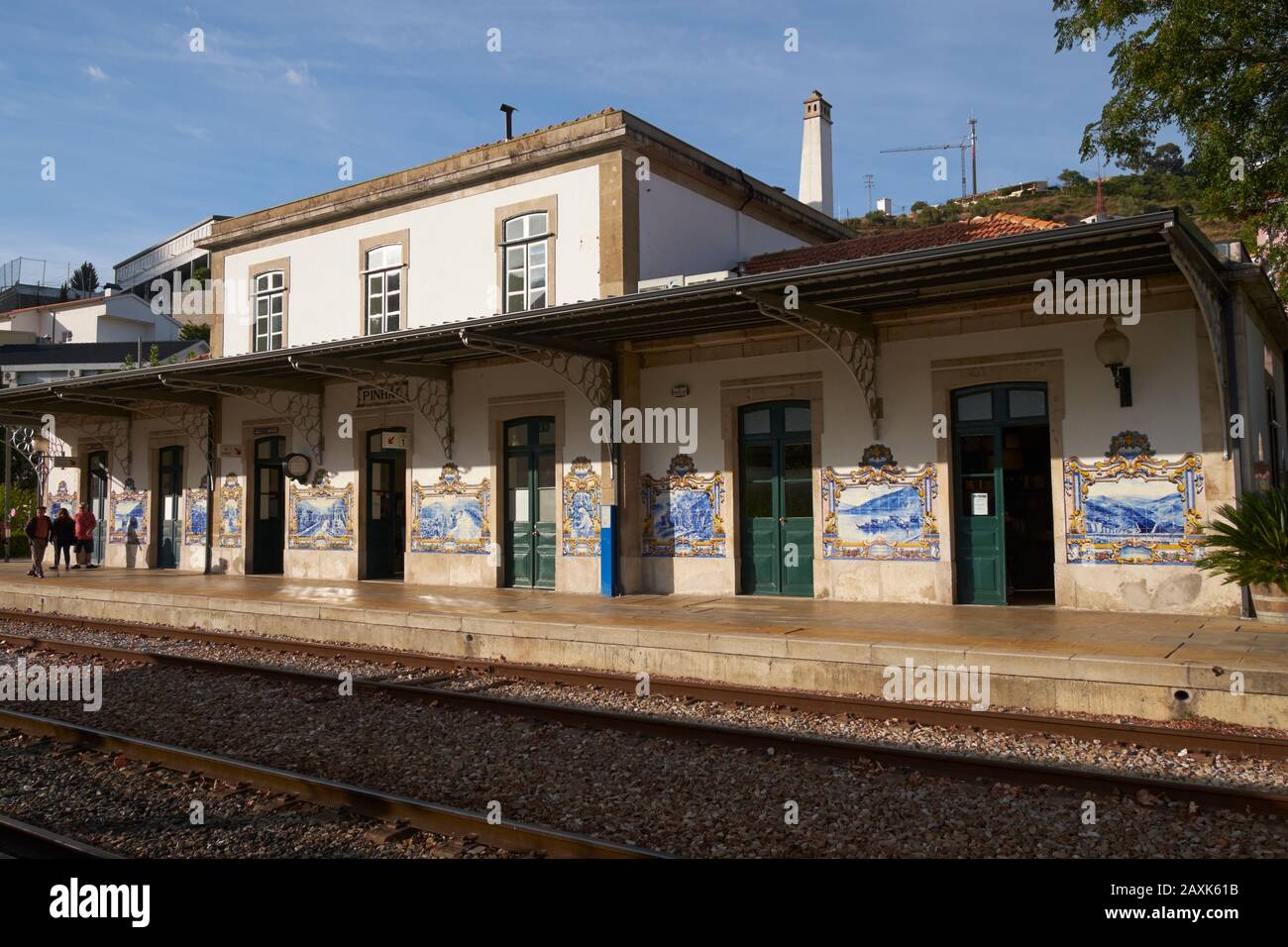 Pinhao railway station, Douro, Portugal. The building is decorated with ...