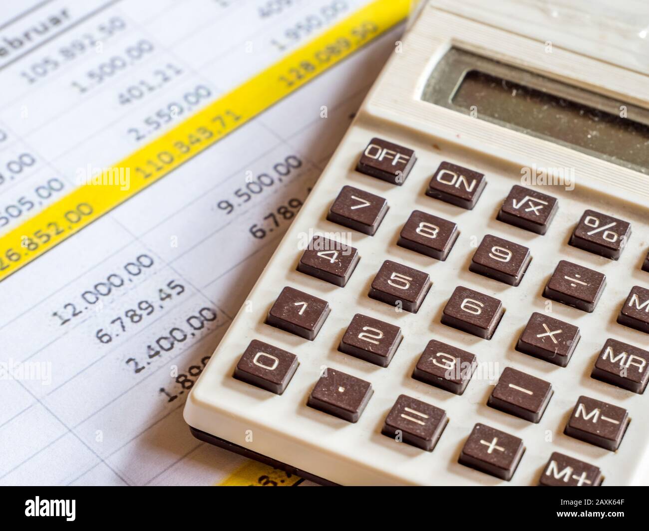 statistics with pocket calculator background Stock Photo - Alamy