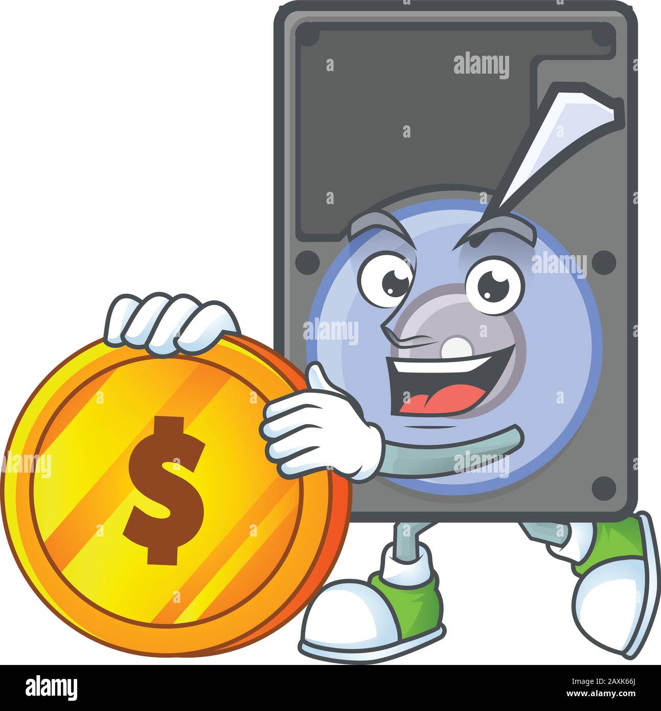 an elegant hard disk mascot cartoon design with gold coin Stock Vector ...