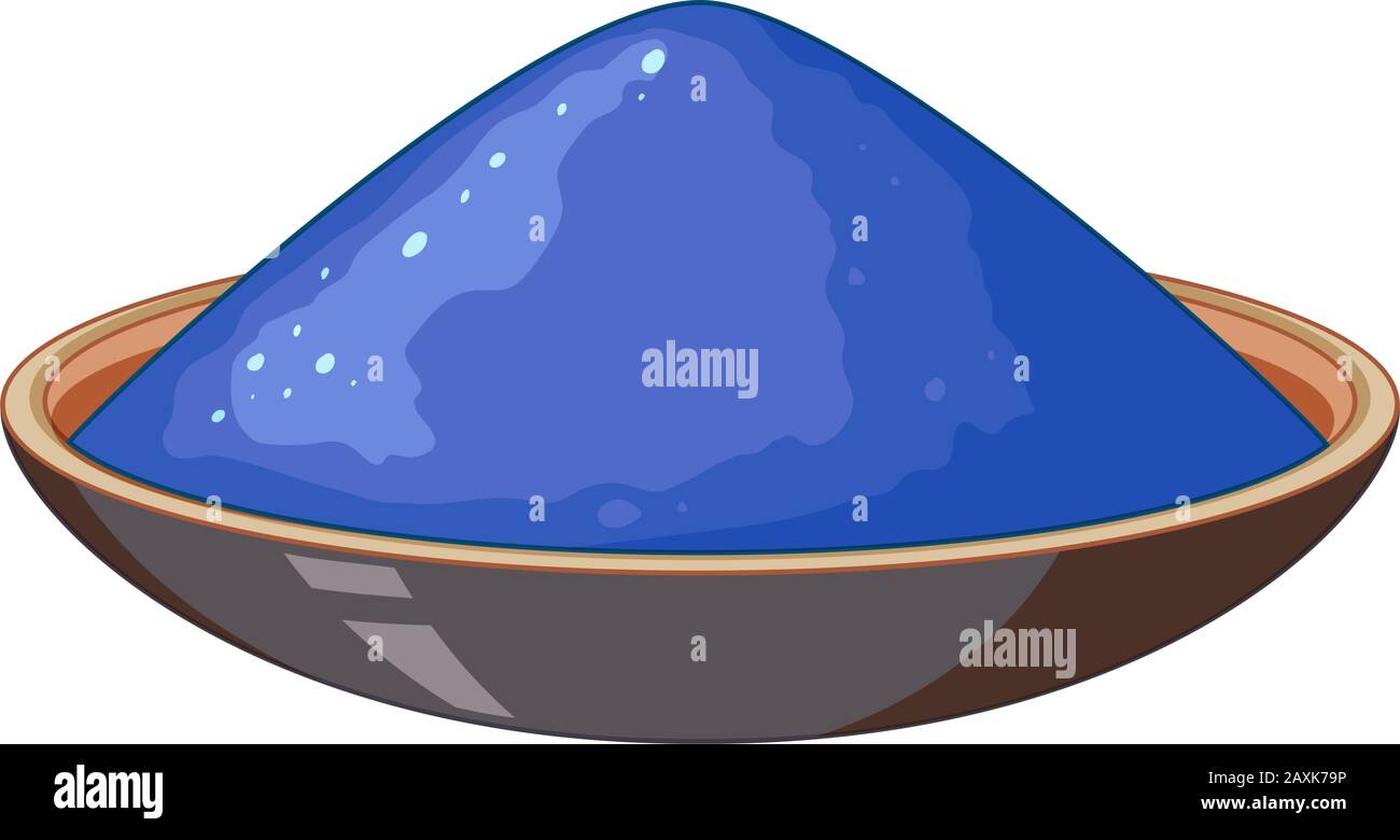 Bowl of paint powder in blue color on white background illustration ...