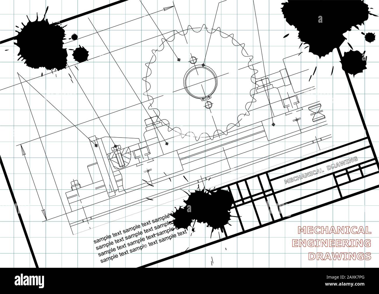 Mechanical drawings on a white background. Engineering illustration ...