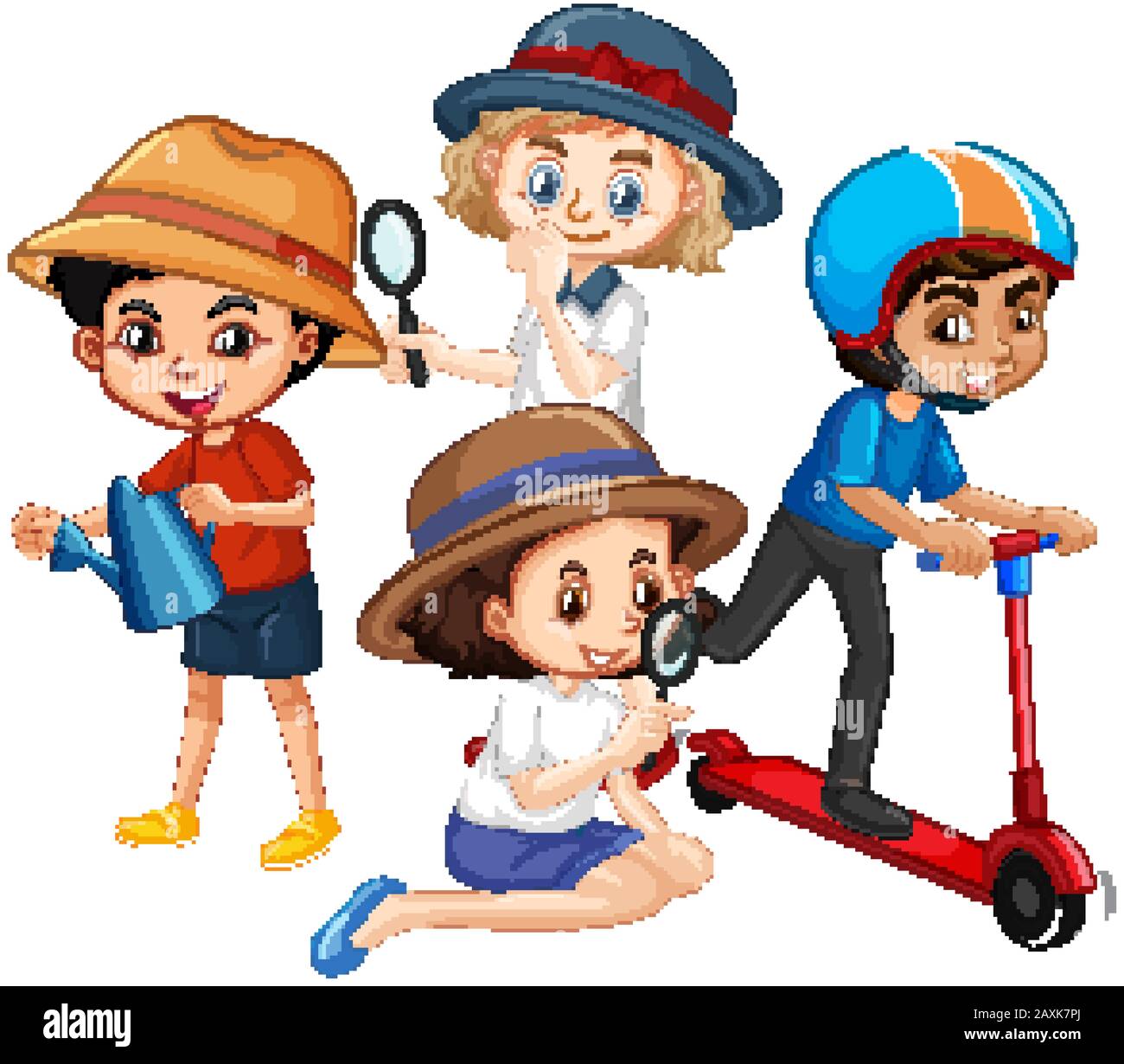 Many kids with magnifying glass illustration Stock Vector Image & Art ...