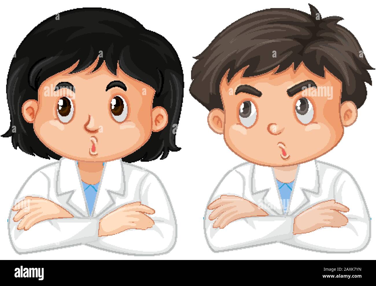 Boy and girl in lab gown on white background illustration Stock Vector ...