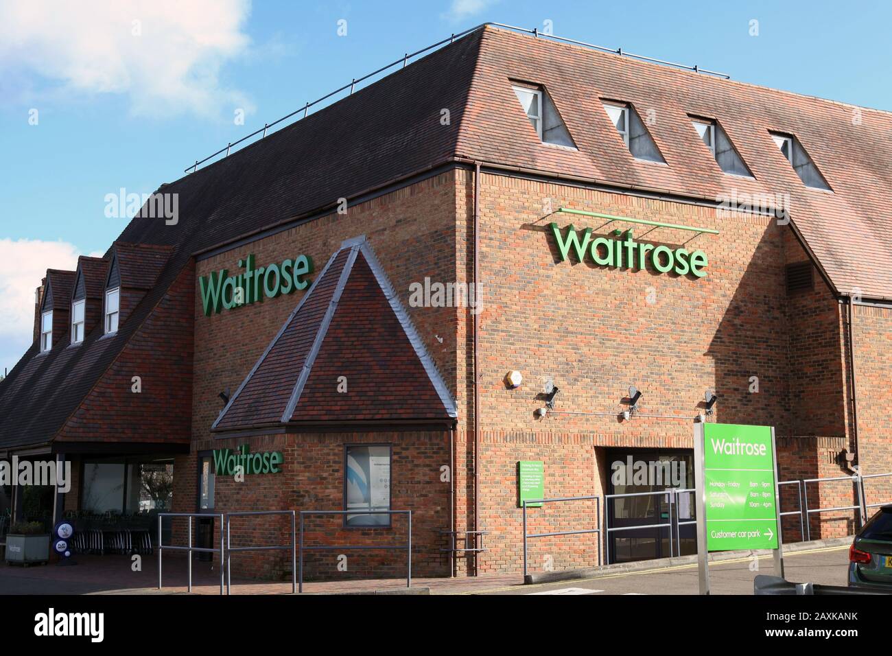 Waitrose Supermarket exterior store front in Esher, Surrey, UK ...