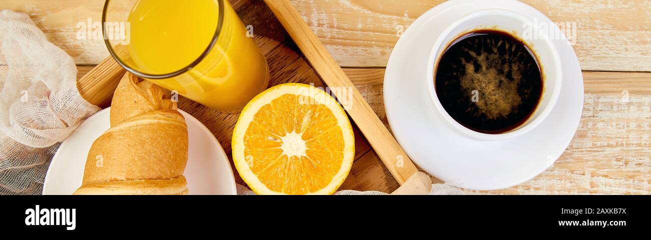 Banner of Good morning. Continental breakfast on ristic wooden ...