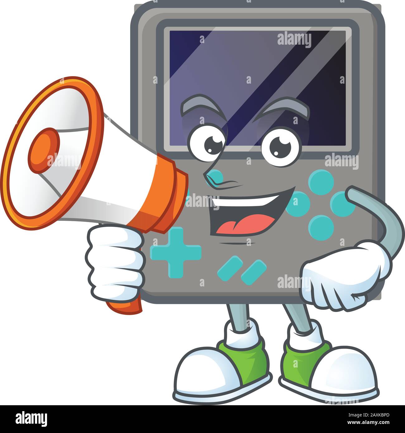 A chilly cartoon character of game console with a megaphone Stock ...