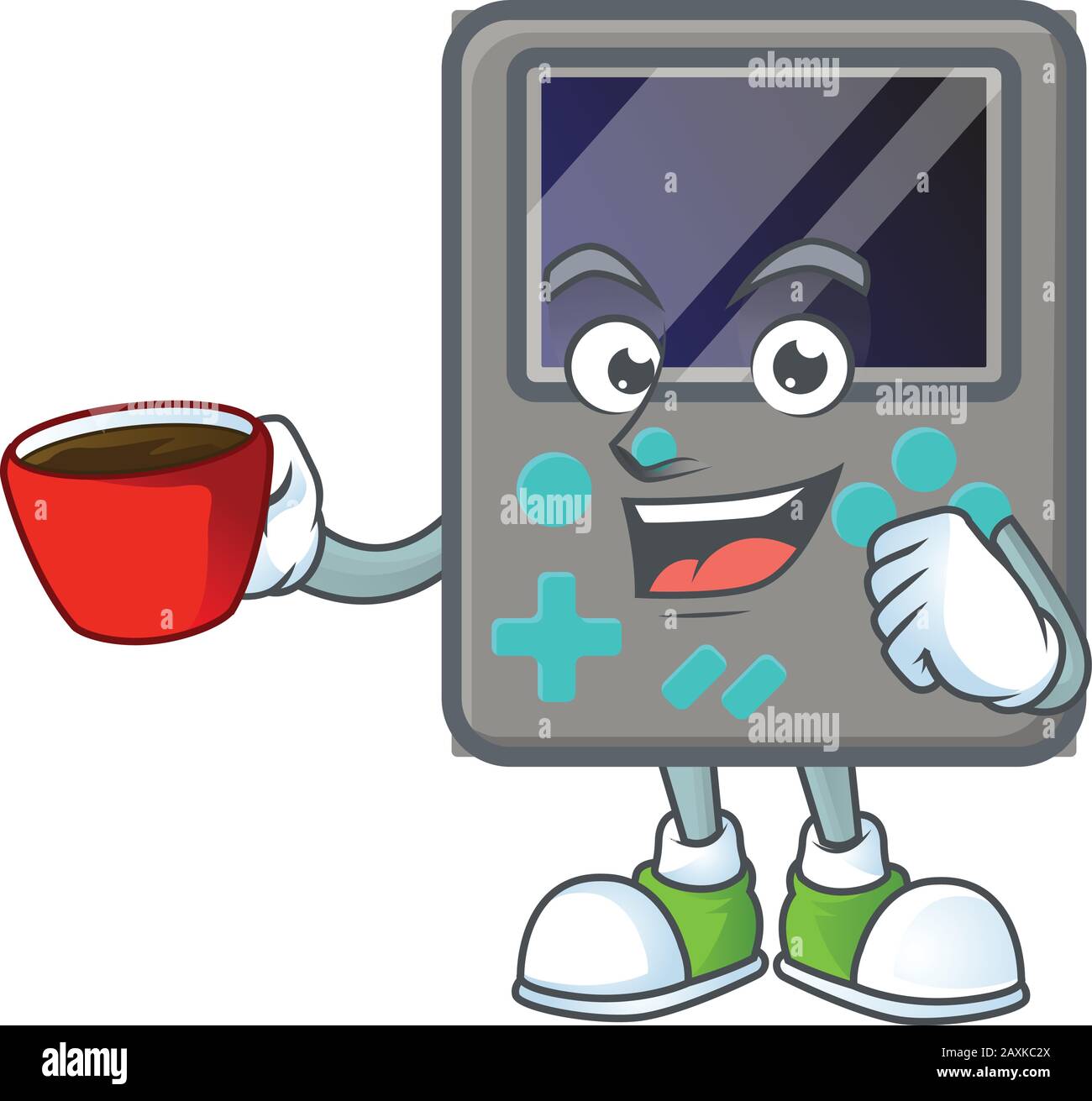 Cool game console cartoon character with a cup of coffee Stock Vector ...