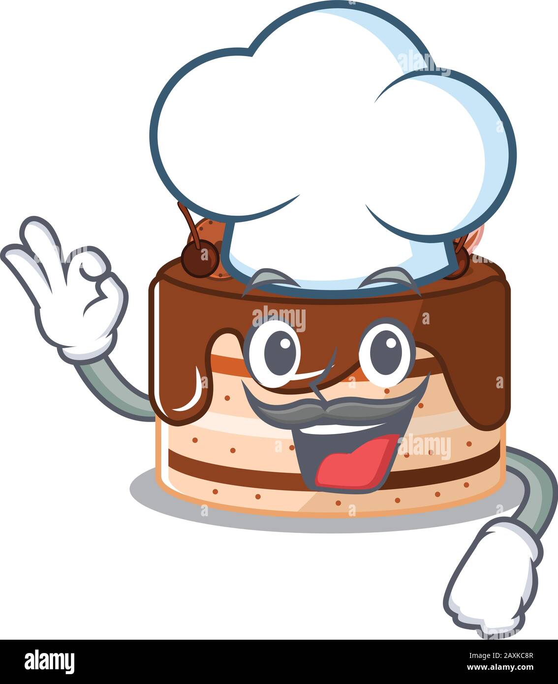 Chocolate cake cartoon character working as a chef and wearing white ...