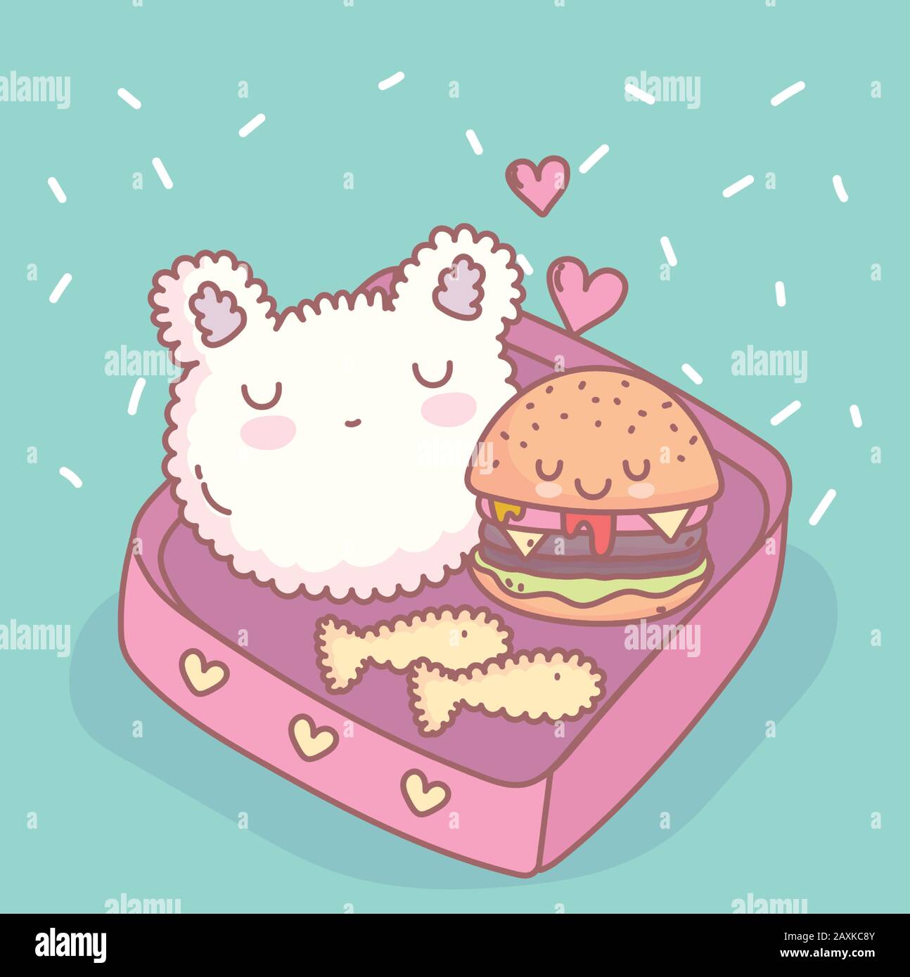 rice cat shaped face hamburger biscuits fish menu restaurant food cute ...