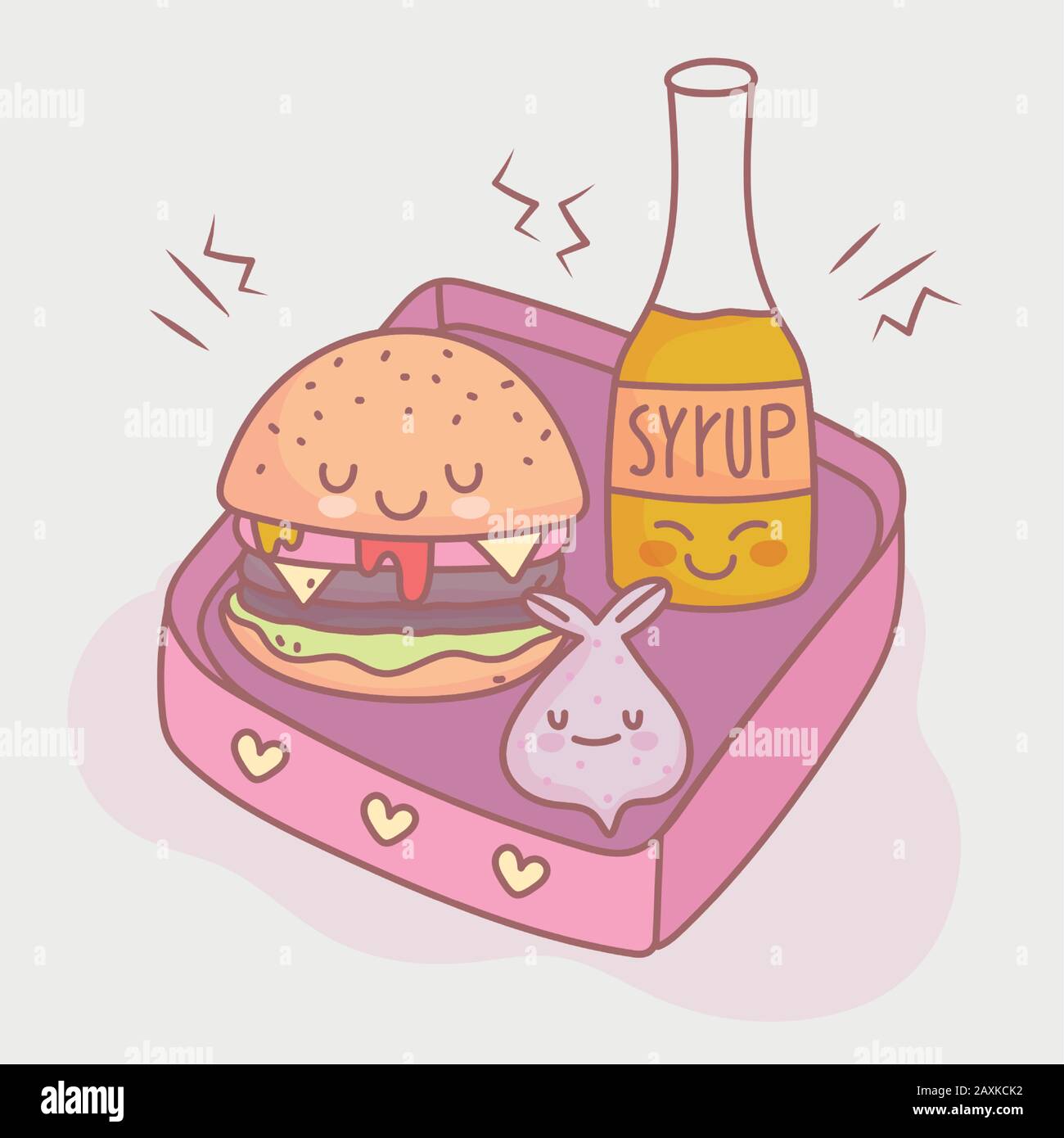 burger syrup bottle and garlic lunch menu restaurant food cute vector ...