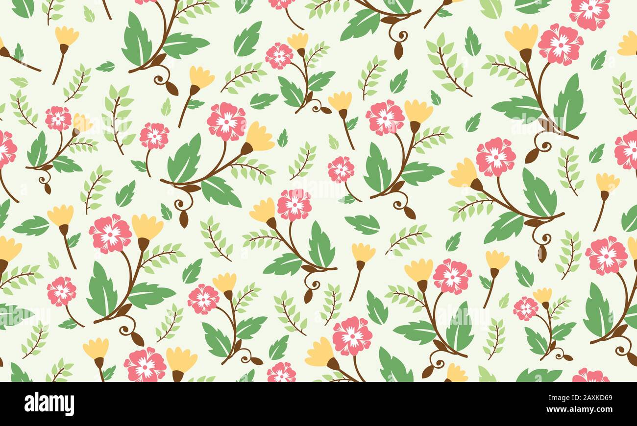 Cute of spring flower pattern background, with elegant leaf and flower decoration Stock Vector ...
