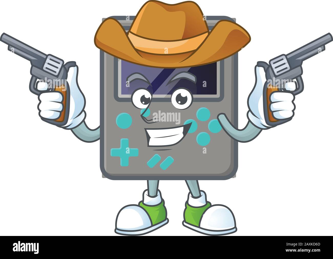 The brave of game console Cowboy cartoon character holding guns Stock ...