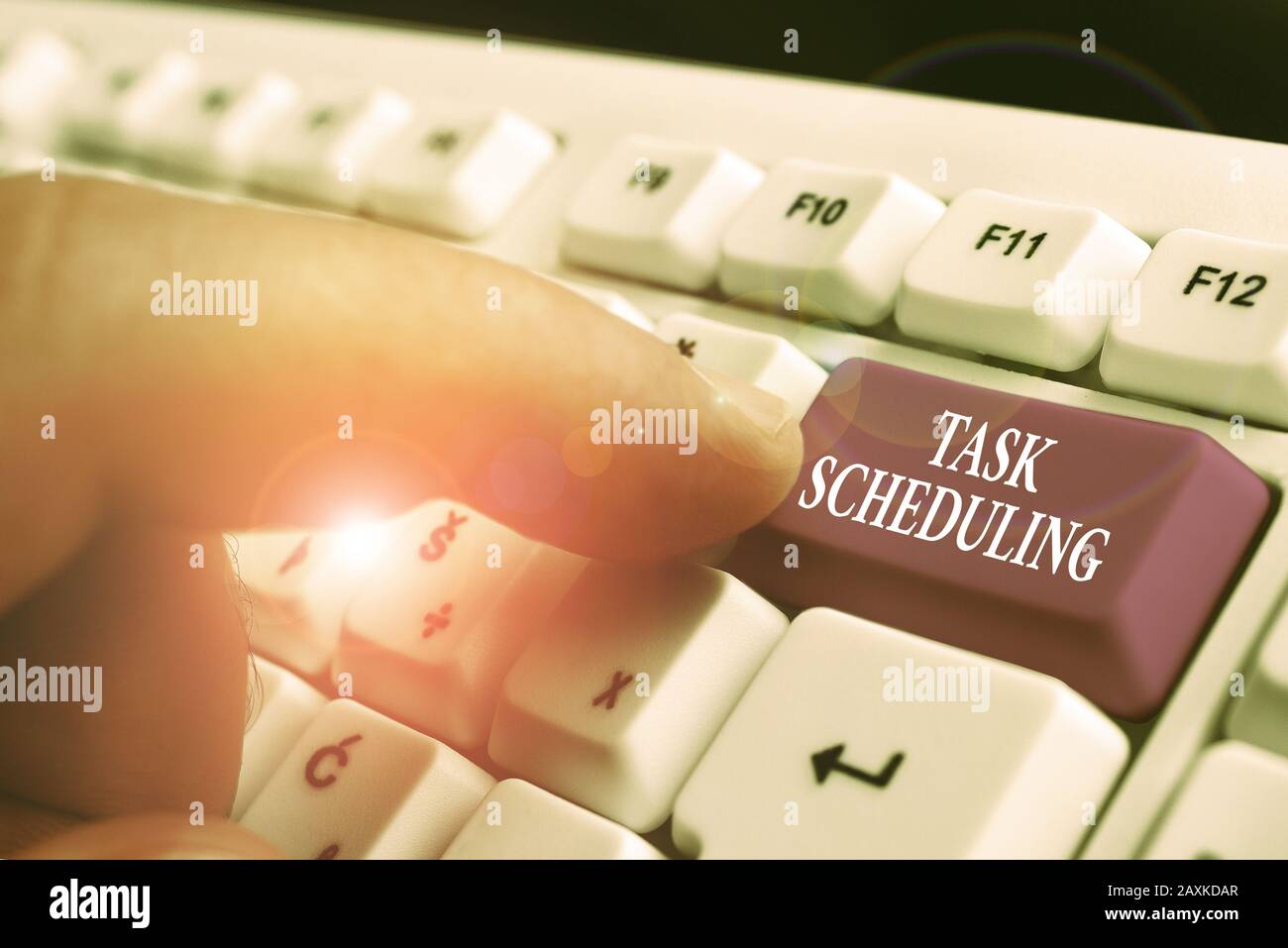 Handwriting text writing Task Scheduling. Conceptual photo The assignment of start and end times ...