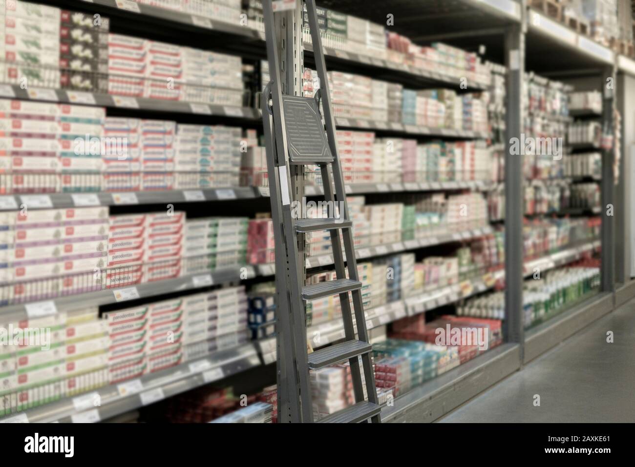 empty ladder in warehouse, logistics in the factory storage Stock Photo ...