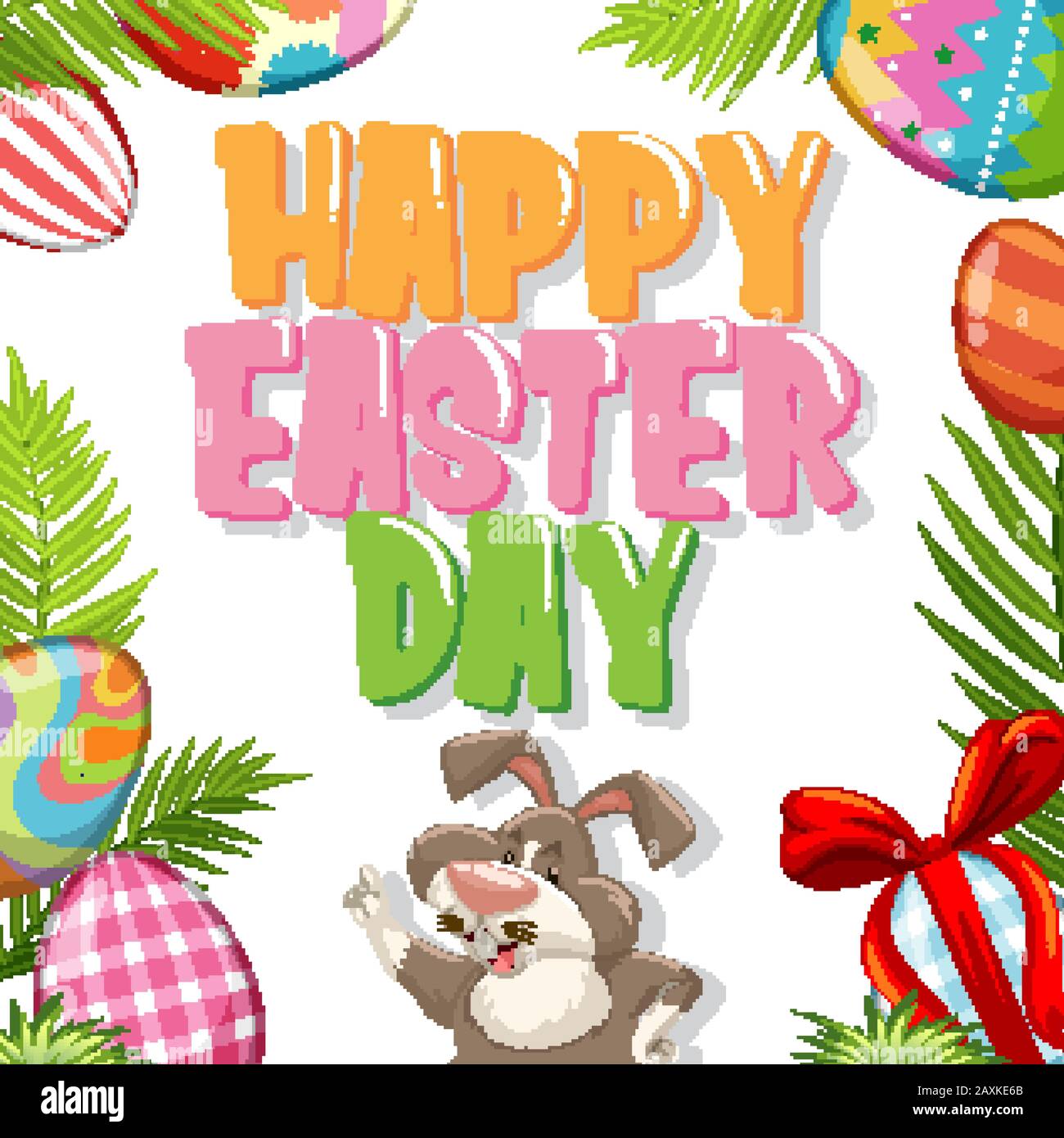 Poster design for easter with bunny and painted eggs illustration Stock ...
