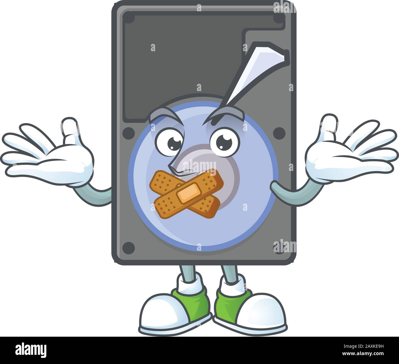 mascot cartoon character design of hard disk making a silent gesture ...