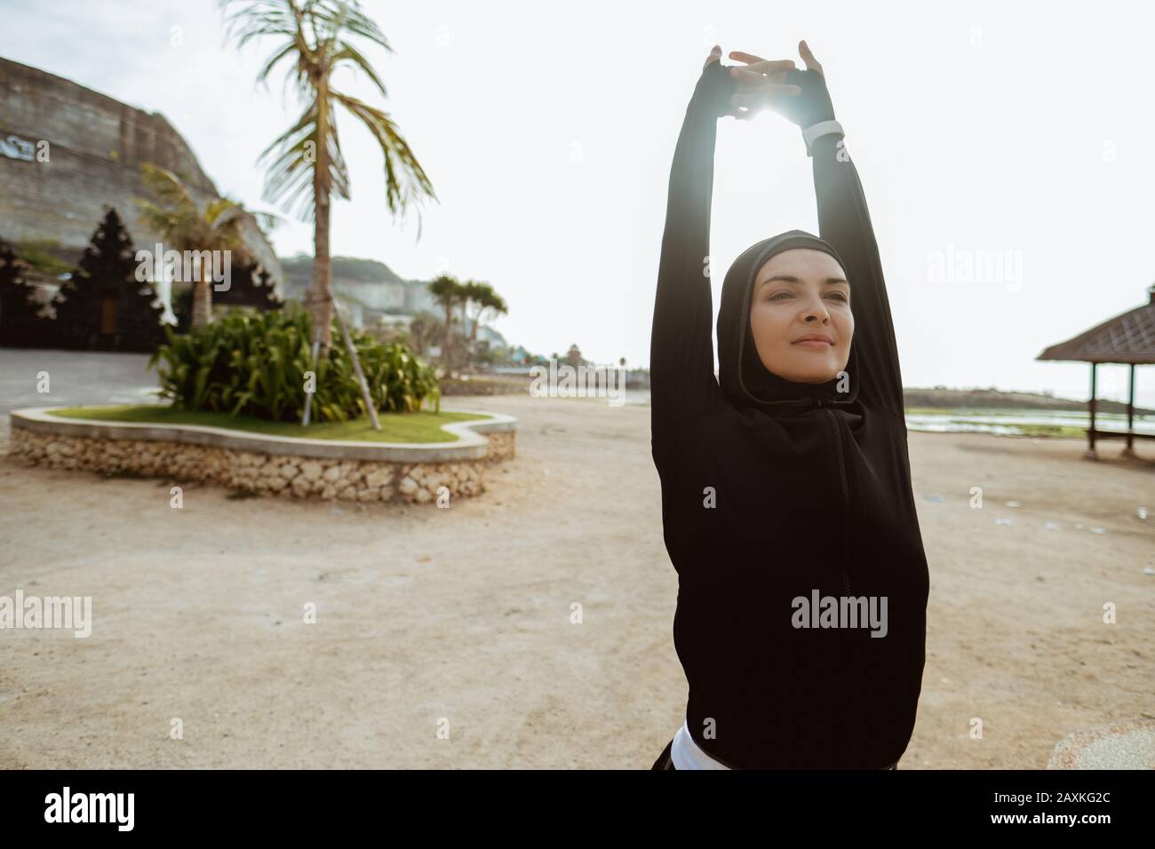 attractive sport muslim woman with hijab exercise outdoor Stock Photo ...