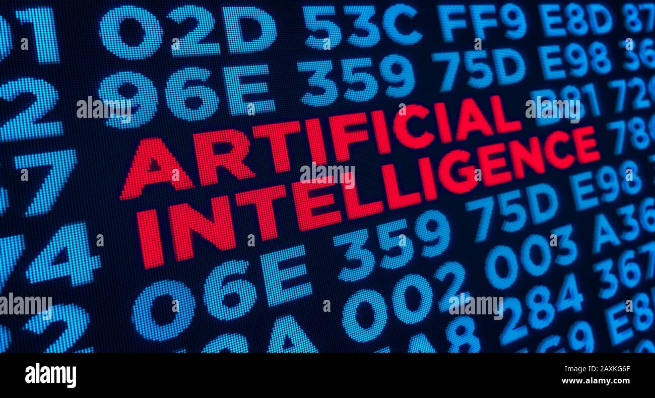 Artificial intelligence pixel display style with keywords on digital ...