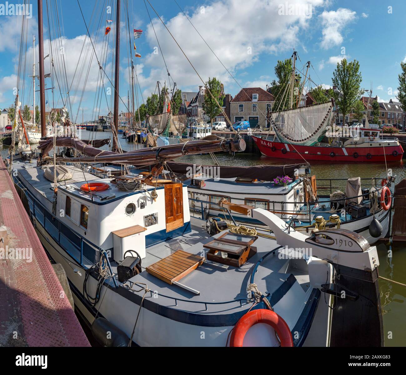 Historic sailing ships in the South Harbour, Harlingen, Friesland ...