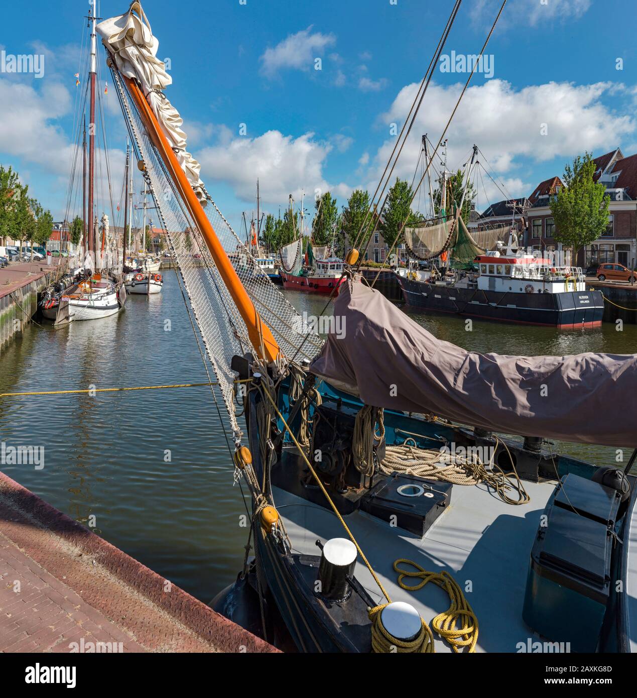 Historic sailing ships in the South Harbour, Harlingen, Friesland ...