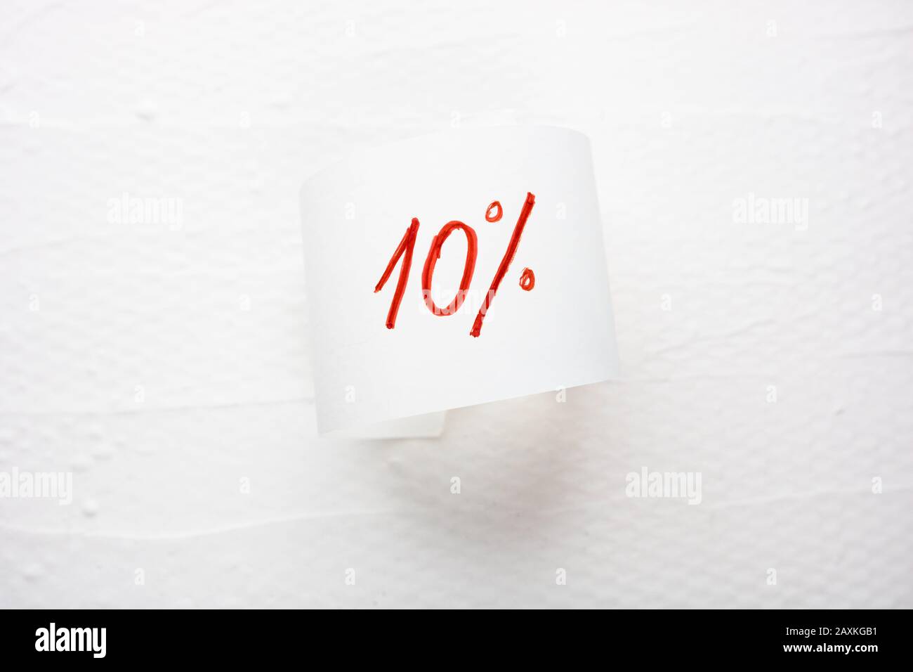 Writing 10 percent on white label on white background Stock Photo - Alamy