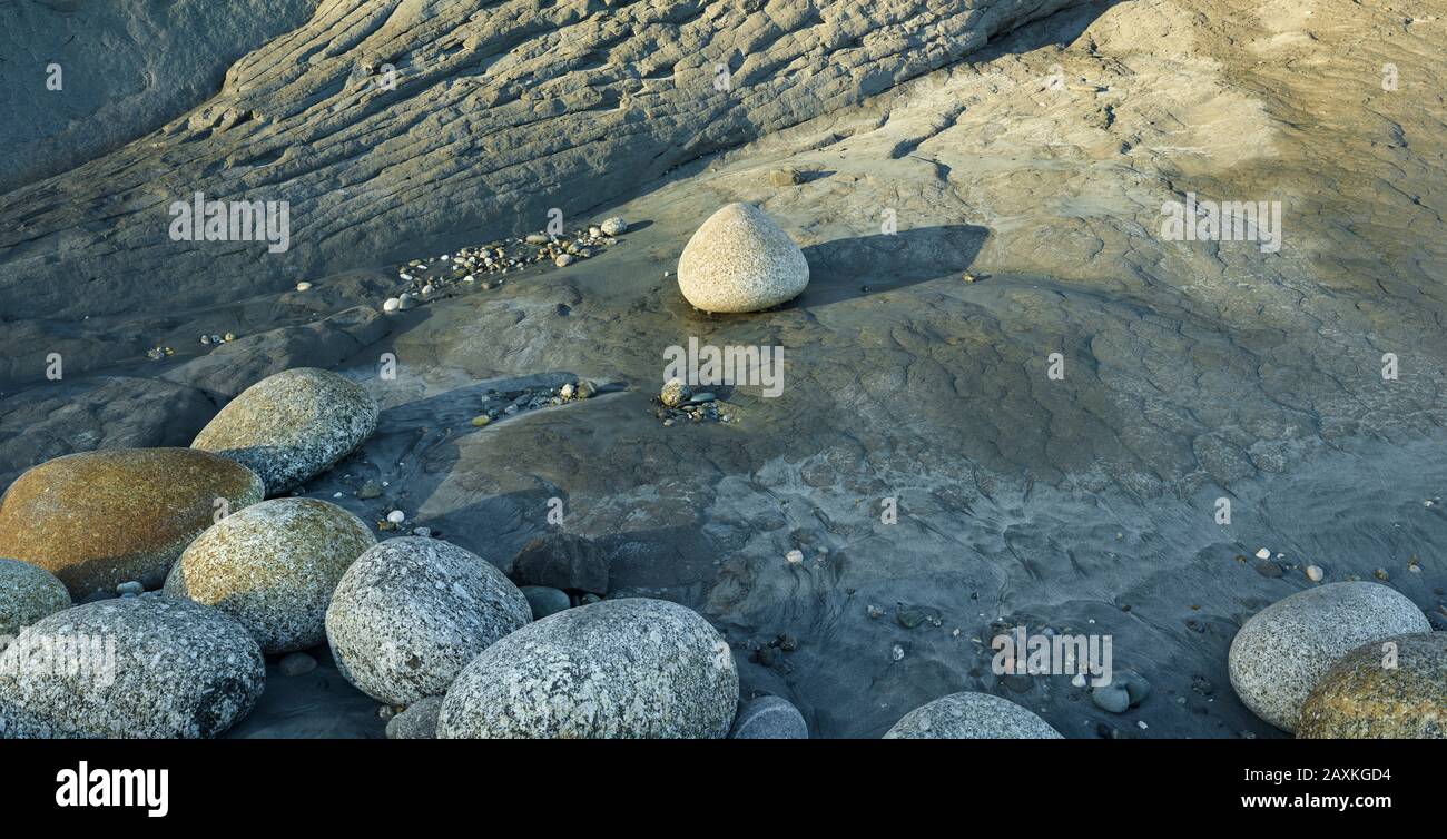 round rocks at Cape Foulwind, West Coast, South Island, New Zealand ...