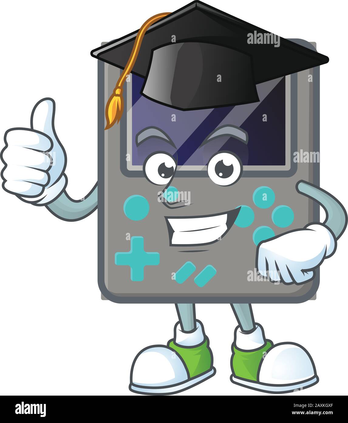 A happy character of game console in a black Graduation hat Stock ...