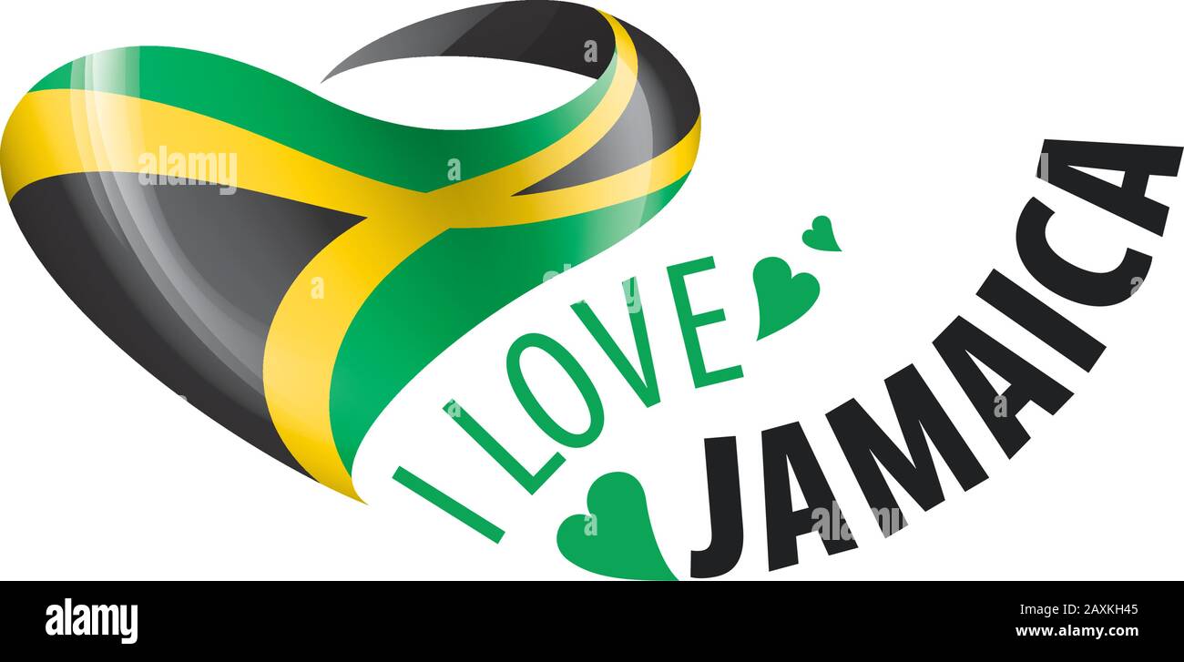 National flag of the Jamaica in the shape of a heart and the inscription I love Jamaica. Vector ...