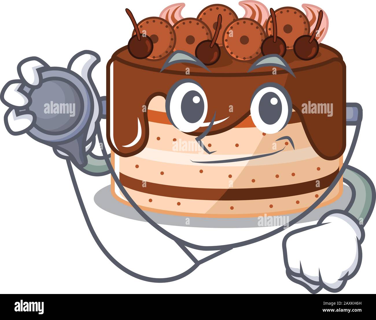 A mascot picture of chocolate cake cartoon as a Doctor with tools Stock ...