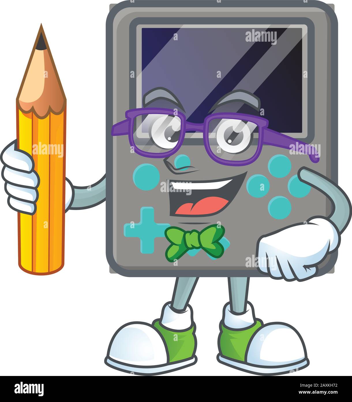 A mascot icon of Student game console character holding pencil Stock ...