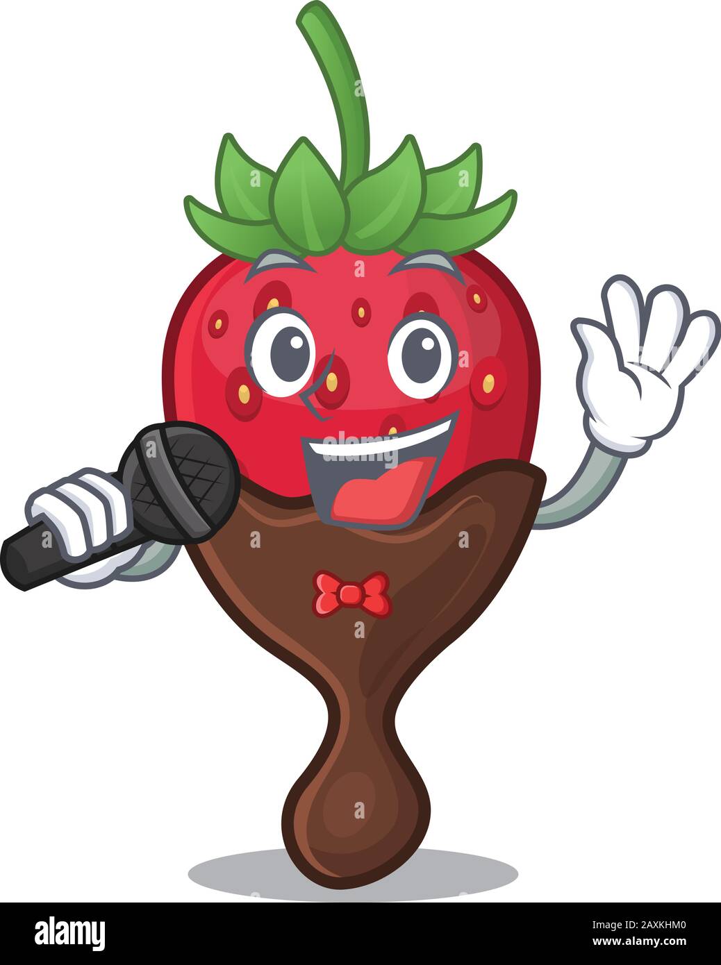Happy chocolate strawberry singing on a microphone Stock Vector Image ...