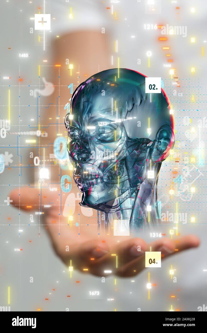 Virtual projection of a human skull - medical network connection ...