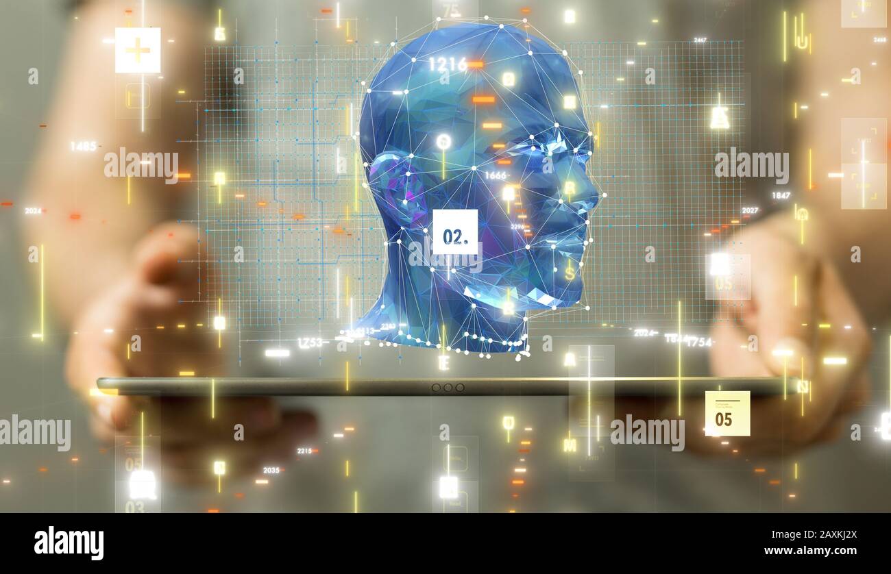 Virtual projection of a human skull - medical network connection ...