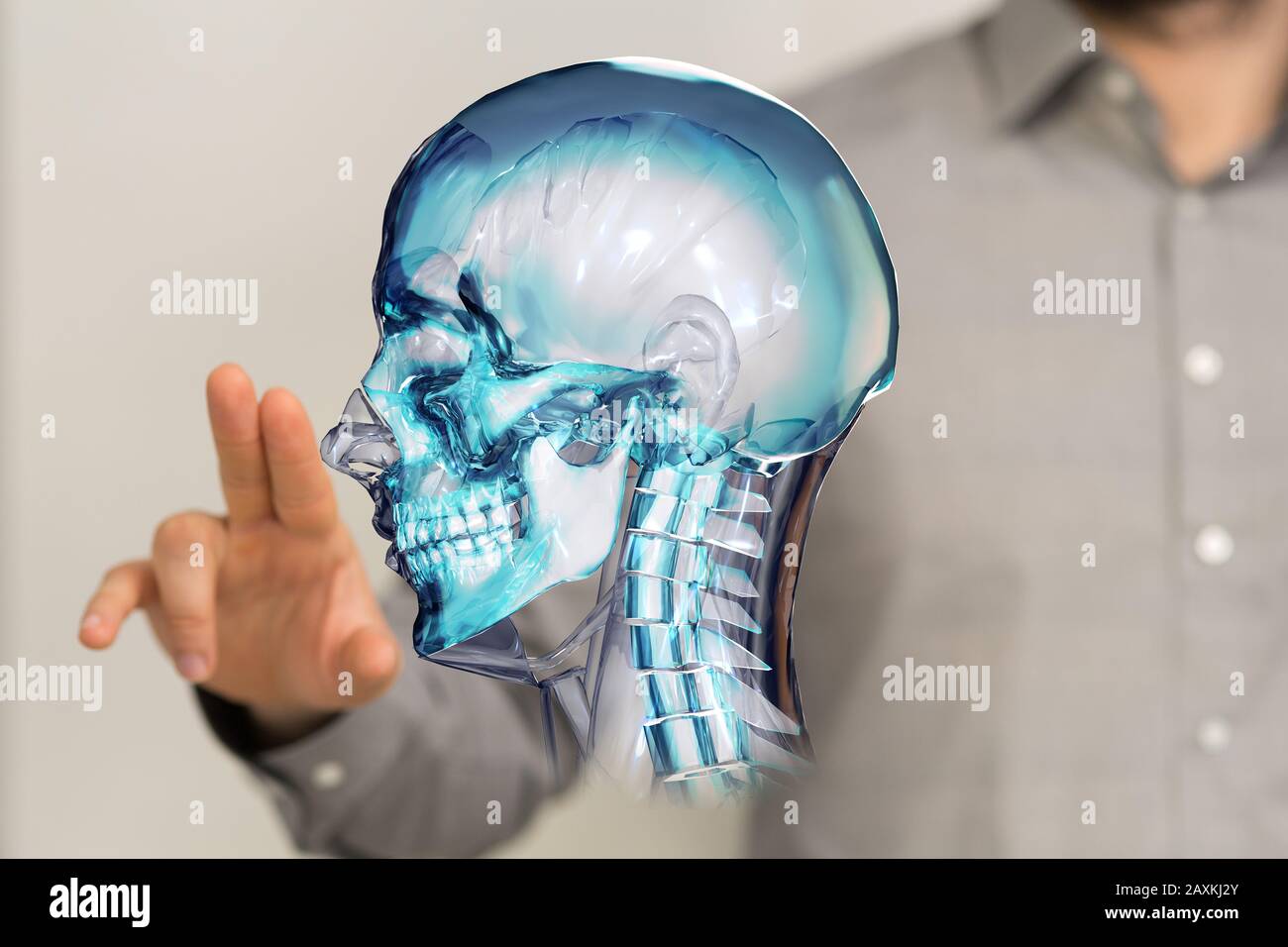 Virtual projection of a human skull - medical network connection ...