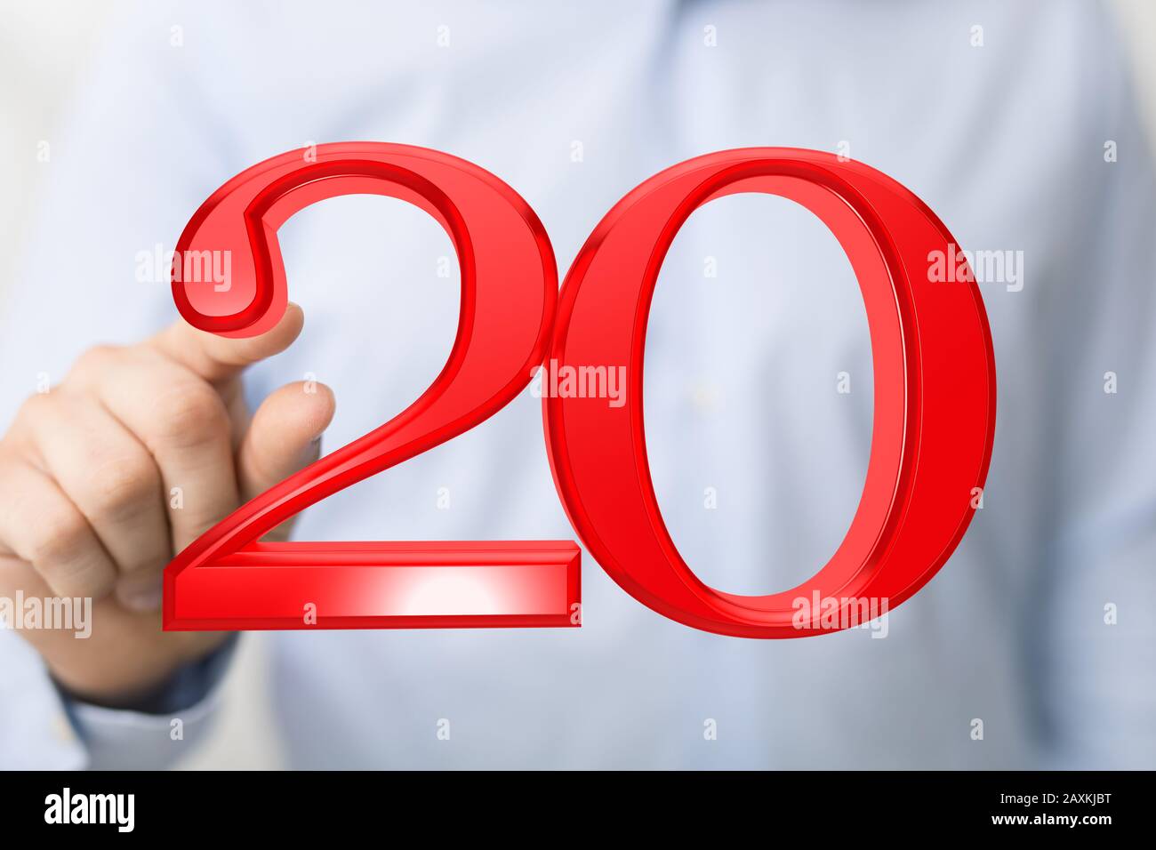 Person presenting a visual projection of a digital number twenty at a ...