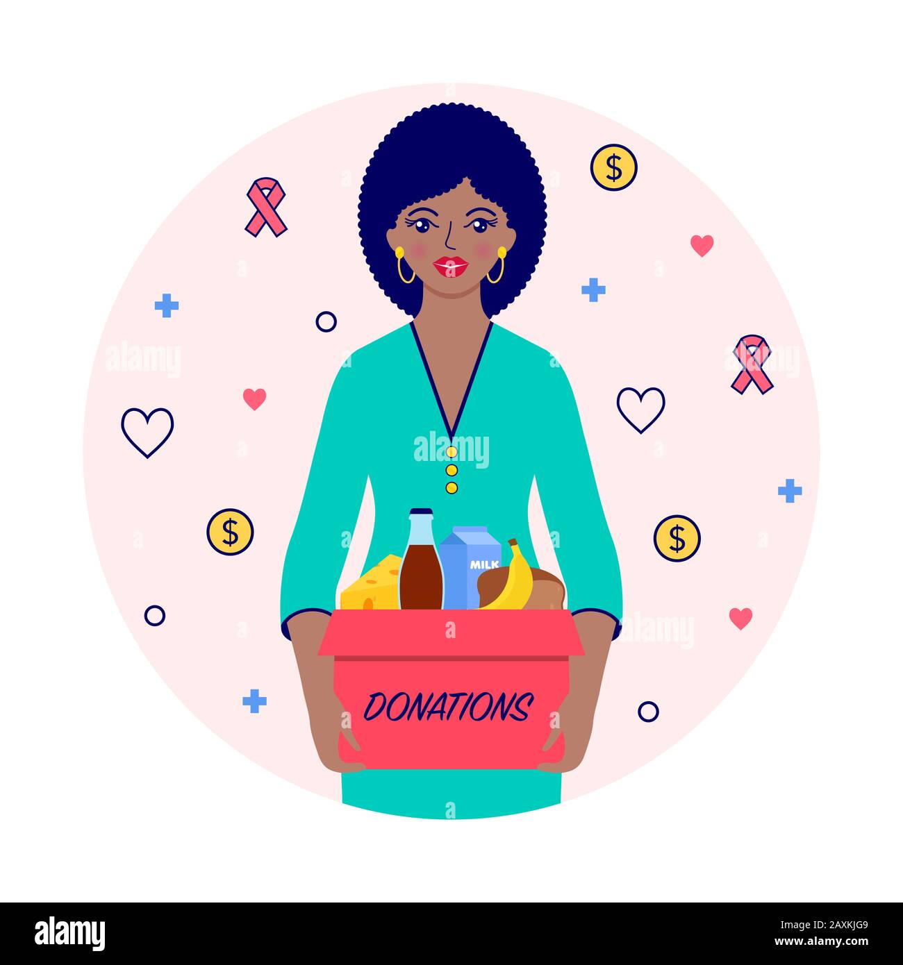 Woman giving donation cardboard box Stock Vector Images - Alamy