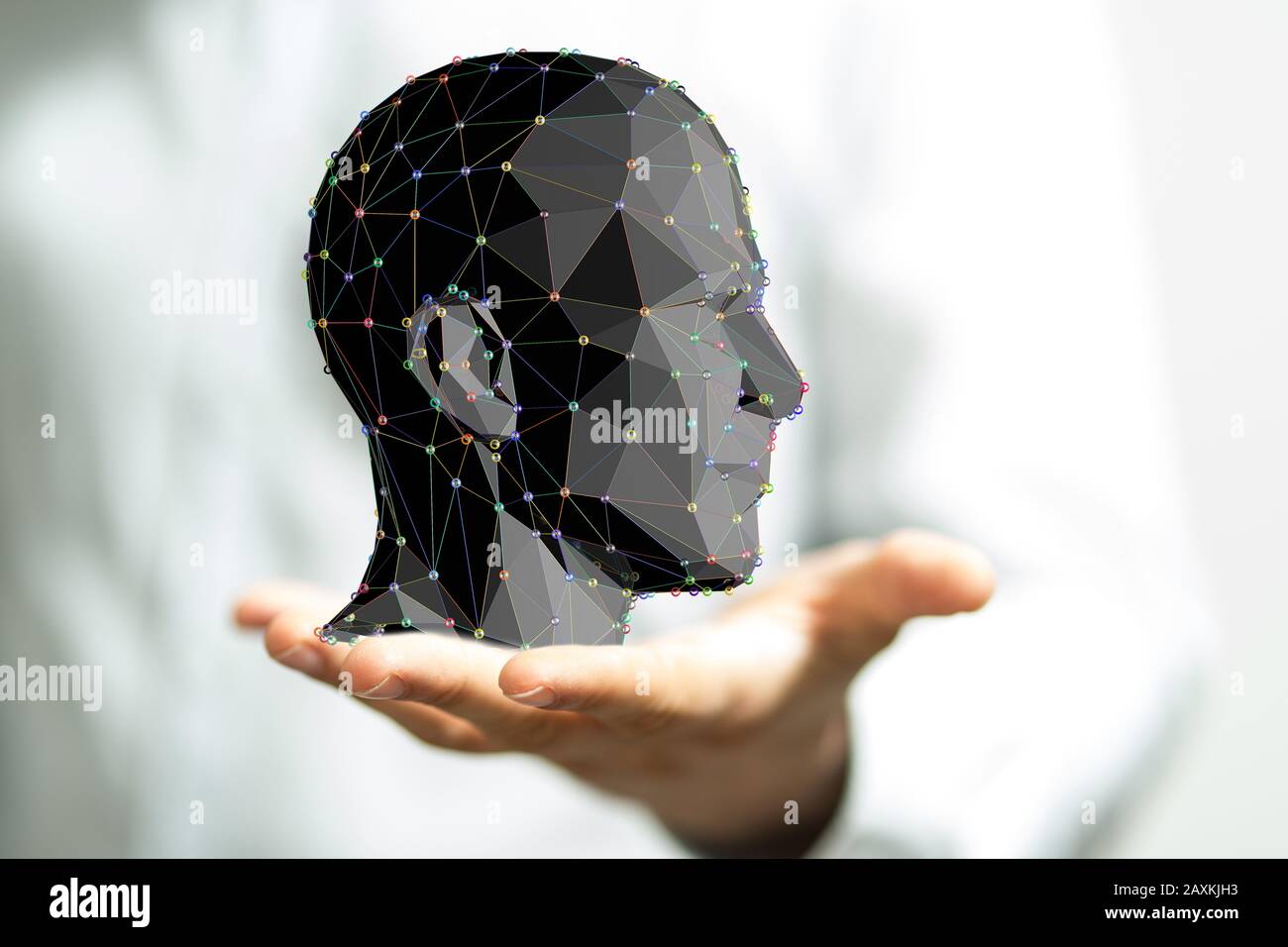Person touching a virtual projection of a human head - frame of mind ...