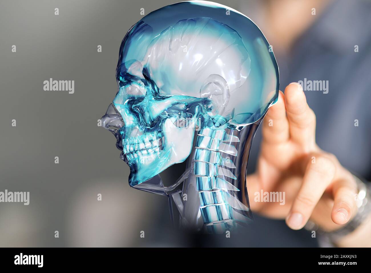 Virtual projection of a human skull - medical network connection ...